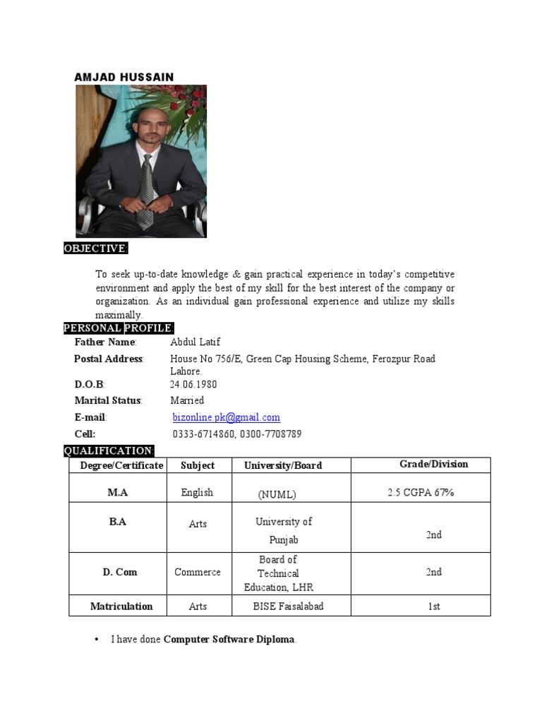 Amjid CV for Immigration | PDF