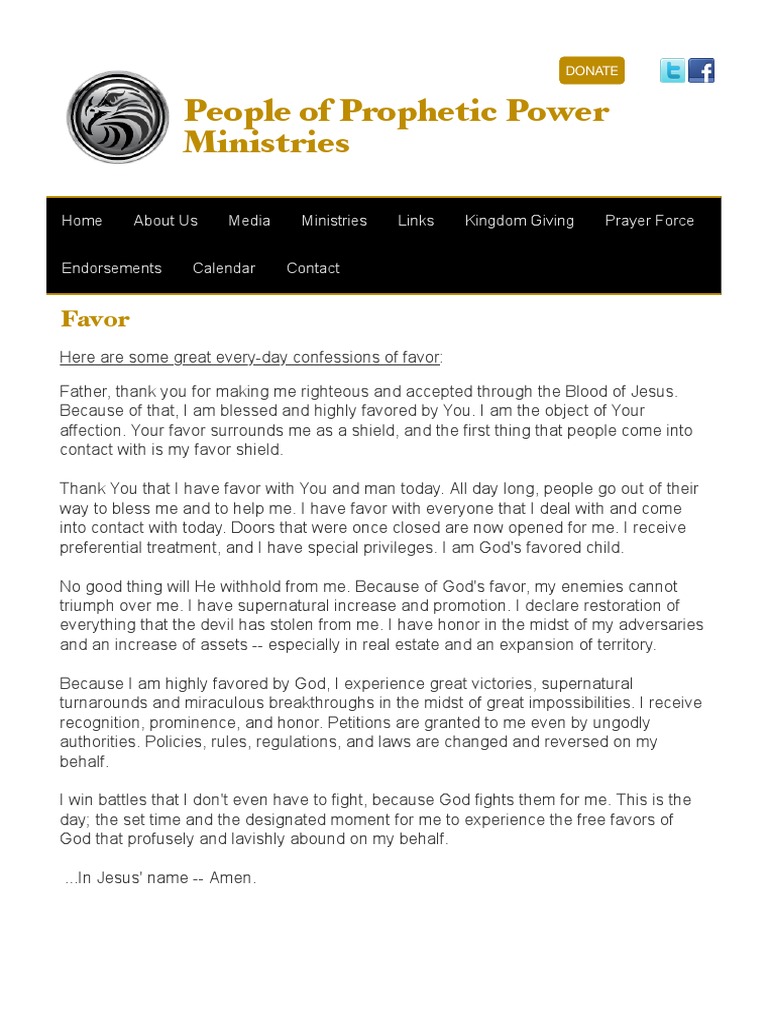 Favor Declarations - People of Prophetic Power Ministries | PDF | Book ...
