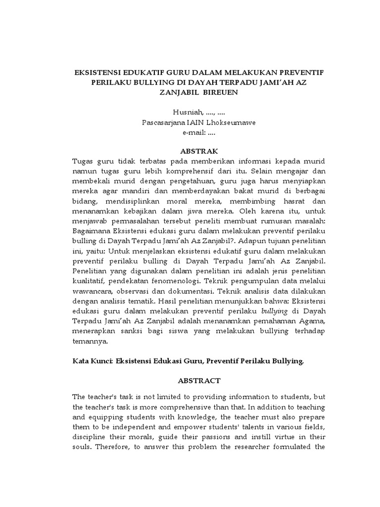 JURNAL Eksistensi Edukasi Guru Dalam Melakukan Preventif Perilaku Bullying | PDF