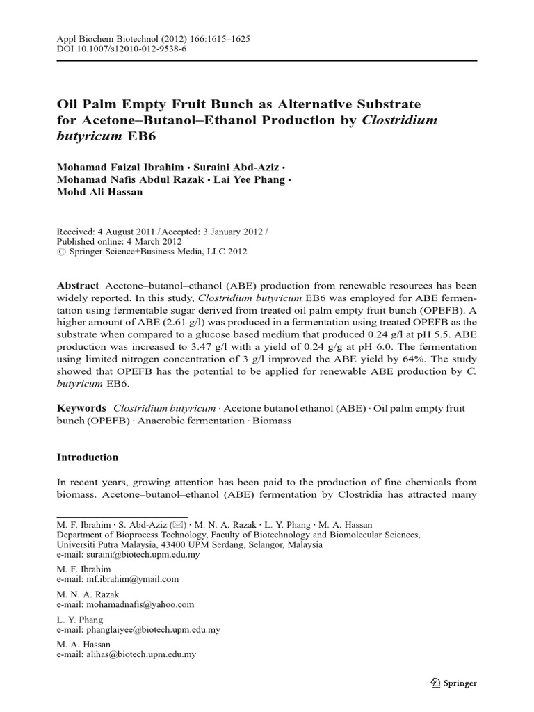 18 Oil Palm Empty Fruit Bunch As Alternative Substrate For Acetone-Butanol-Ethanol Production by ...