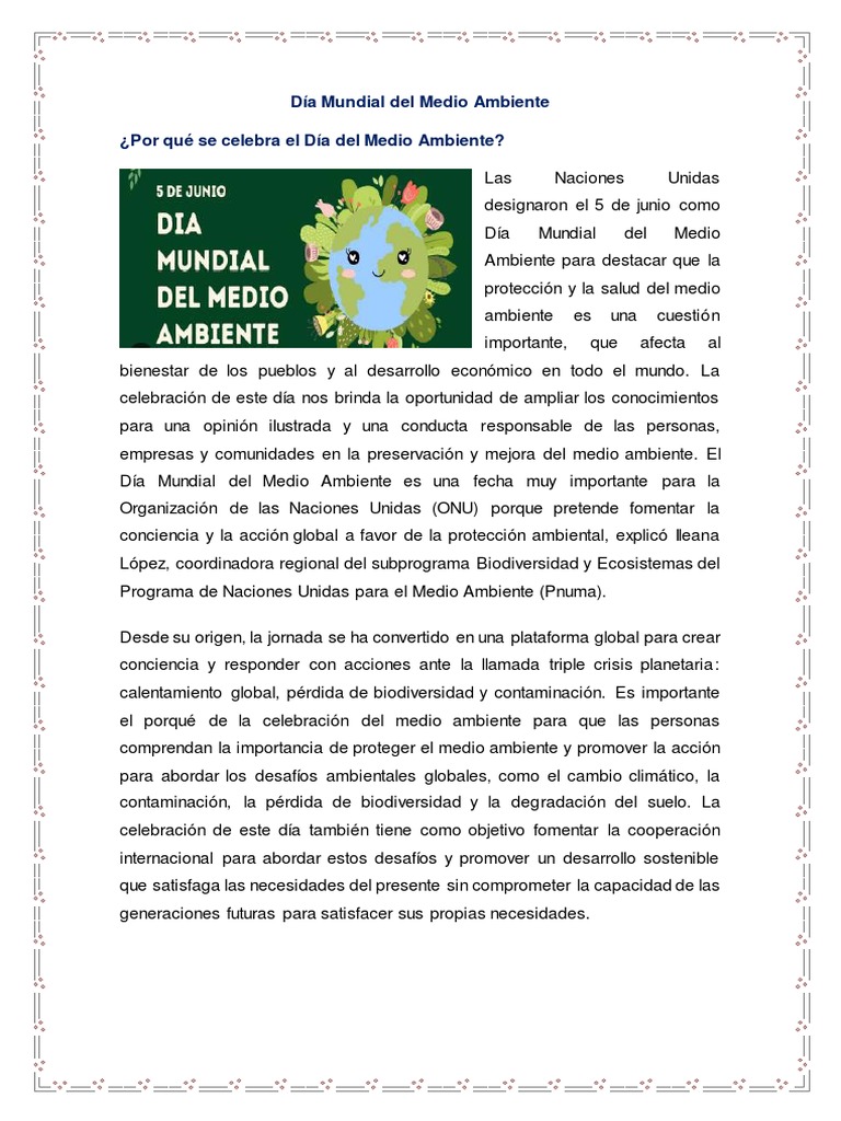 Importancia del Día del Medio Ambiente | PDF | Entorno natural ...