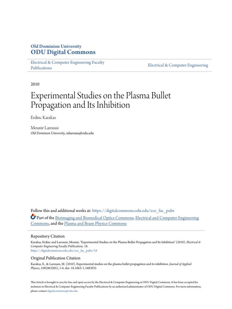 Experimental Studies On The Plasma Bullet Propagation and Its Inh | PDF ...