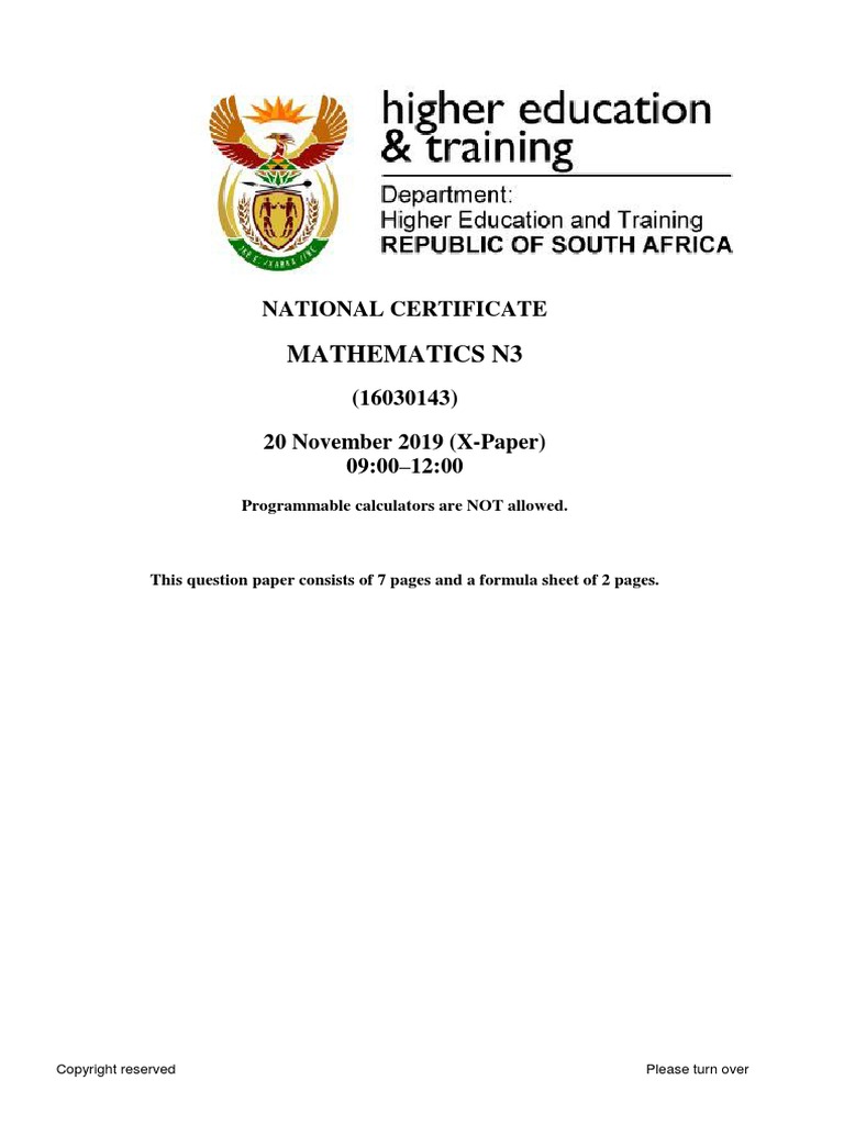 t1010 Mathematics n3 QP Nov 2019 Signed Off | PDF | Logarithm | Rectangle