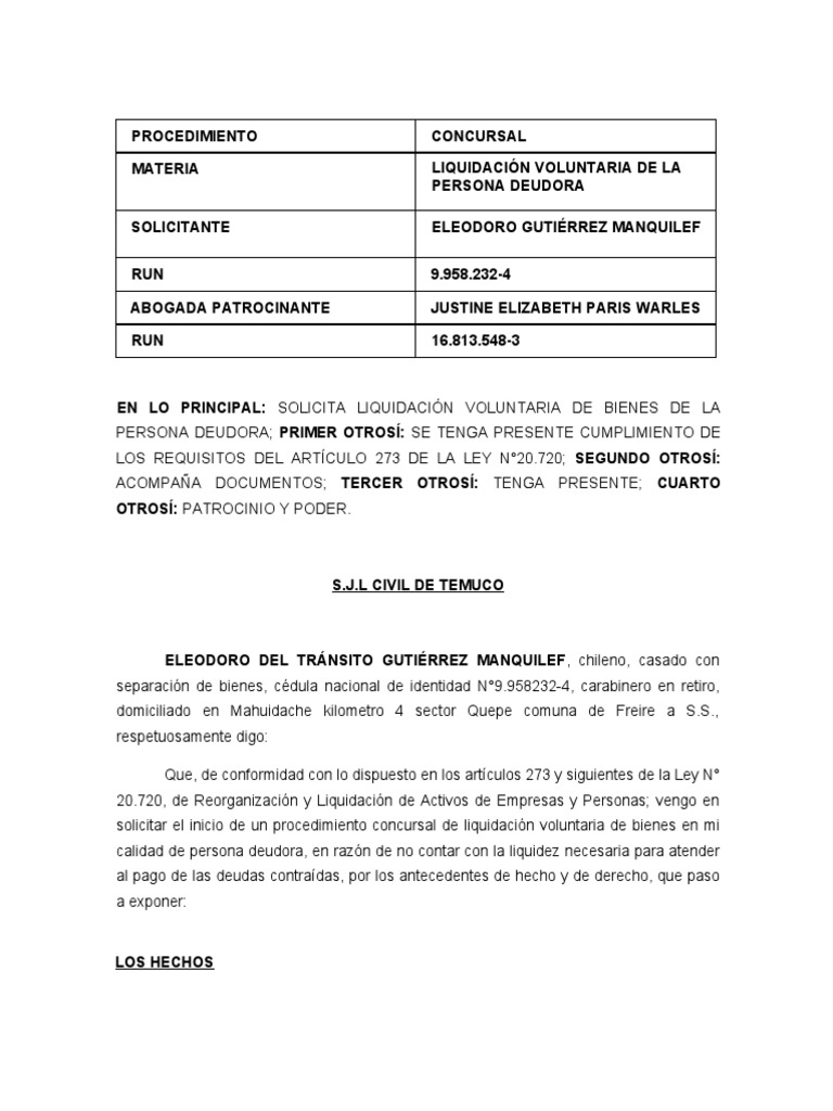 Solicita Liquidacion de La Persona Deudora | PDF | Liquidación | Sector ...