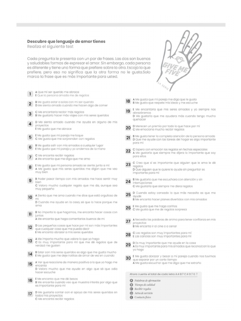Test Lenguaje Del Amor | PDF