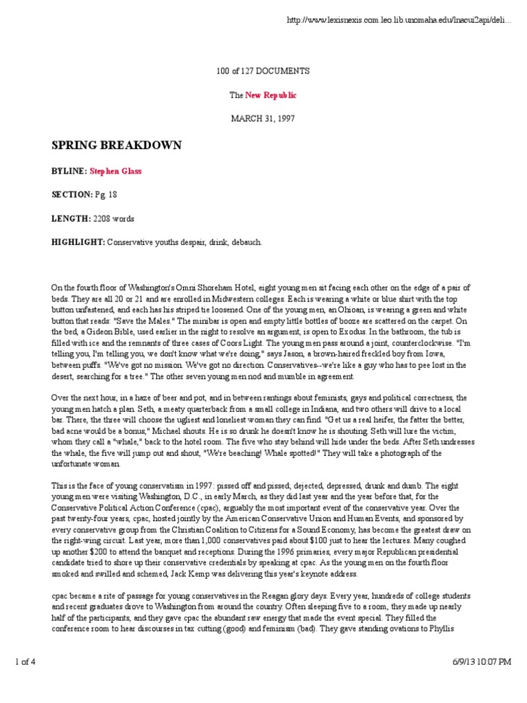 Spring Breakdown Stephen Glass | PDF