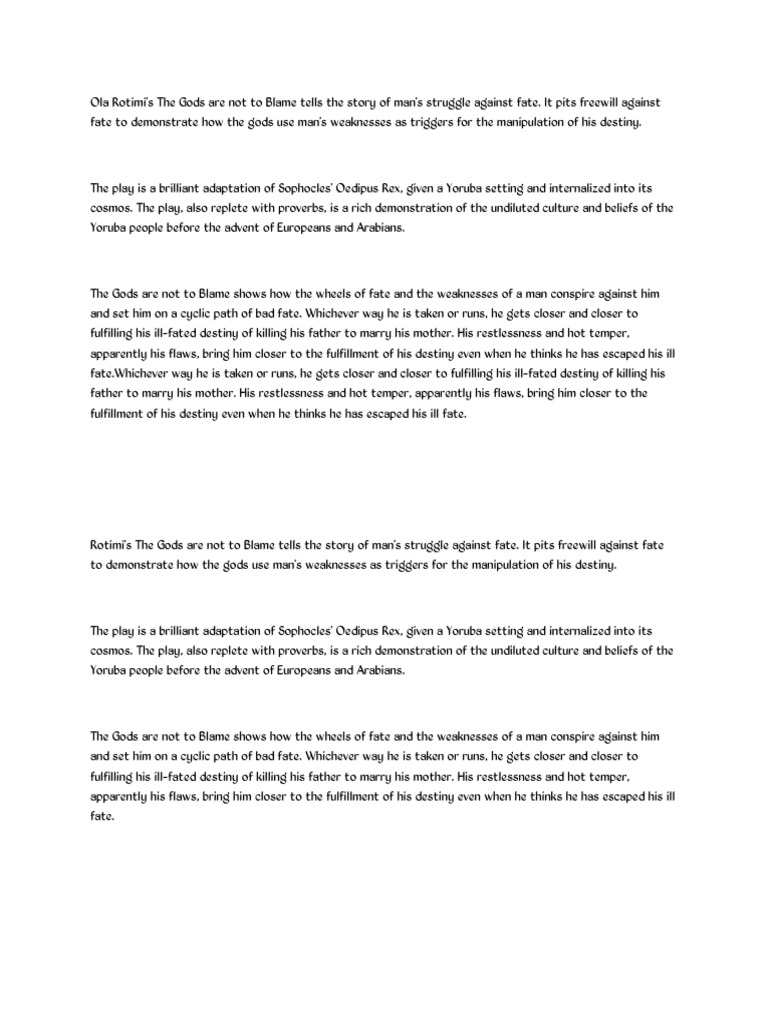 Ola Rotimi's The Gods Are Not To Blame Synopsis | PDF