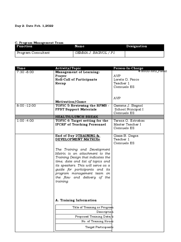 HRD-Form-2 Training Matrix | PDF