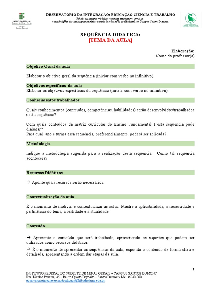 Modelo de Sequência Didática1 | PDF | Desenvolvimento profissional ...