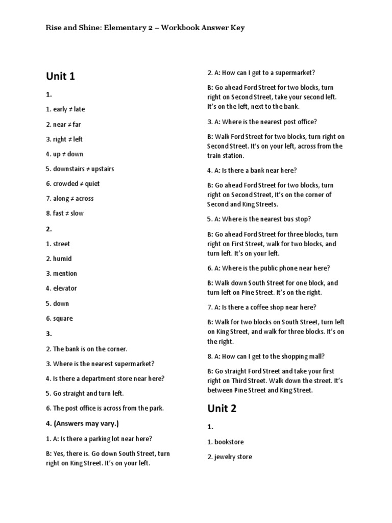 E2-Workbook Answer Key | PDF