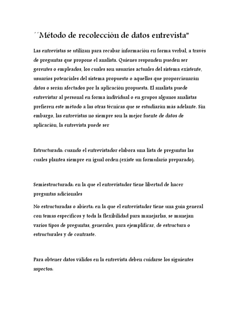 Método de Recolección de Datos Entrevista | PDF