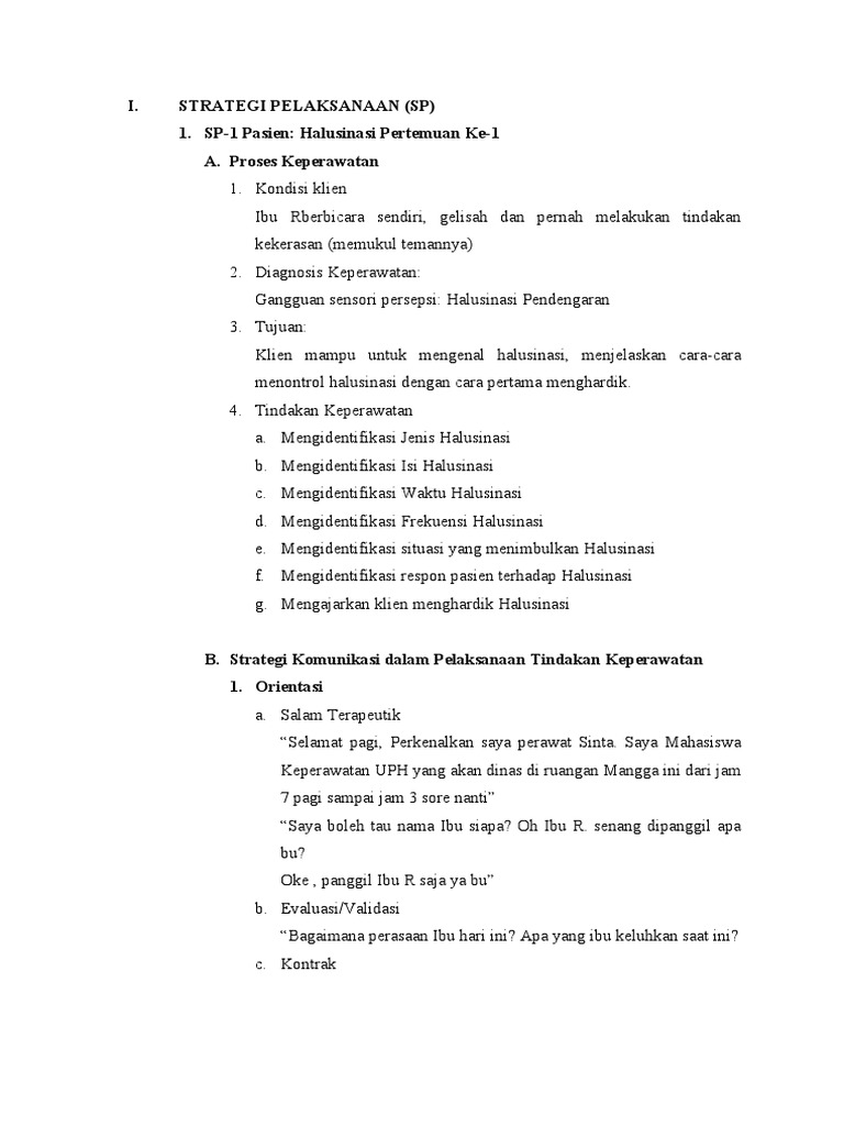 STRATEGI PELAKSANAAN (SP) Halusinasi Untuk Link Di | PDF | Pengembangan ...