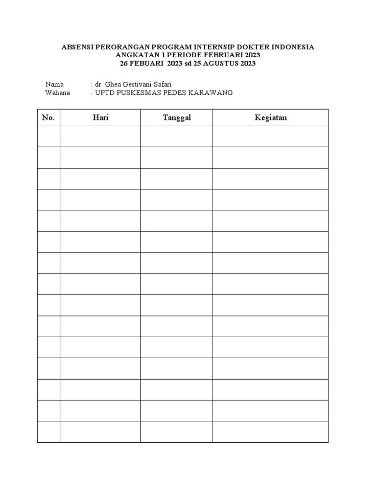 Absensi Internsip Dokter Karawang 2023 | PDF | Kesehatan Holistik ...