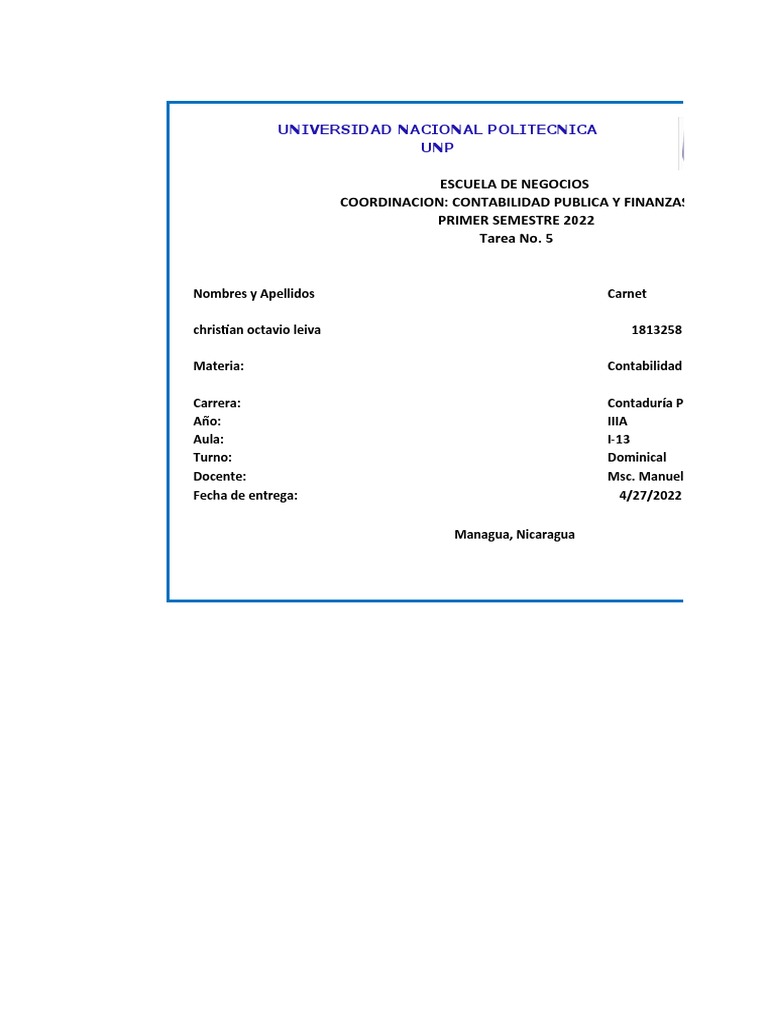 Tarea 5 Chris. | PDF | Contabilidad | Tarjeta de crédito