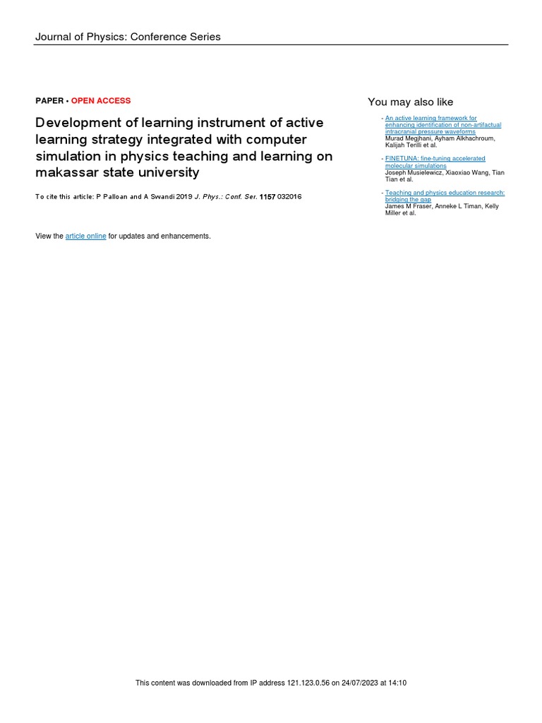 Development of Learning Instrument of Active Learning | PDF | Simulation | Thought