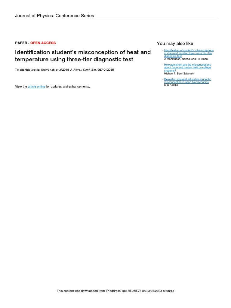 Identification Student’s Misconception of Heat and Temperature | PDF