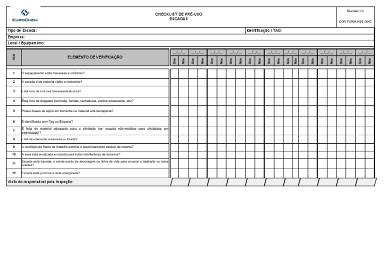 COR - form.HSE.0042 - Checklist Pré Uso Escadas | PDF