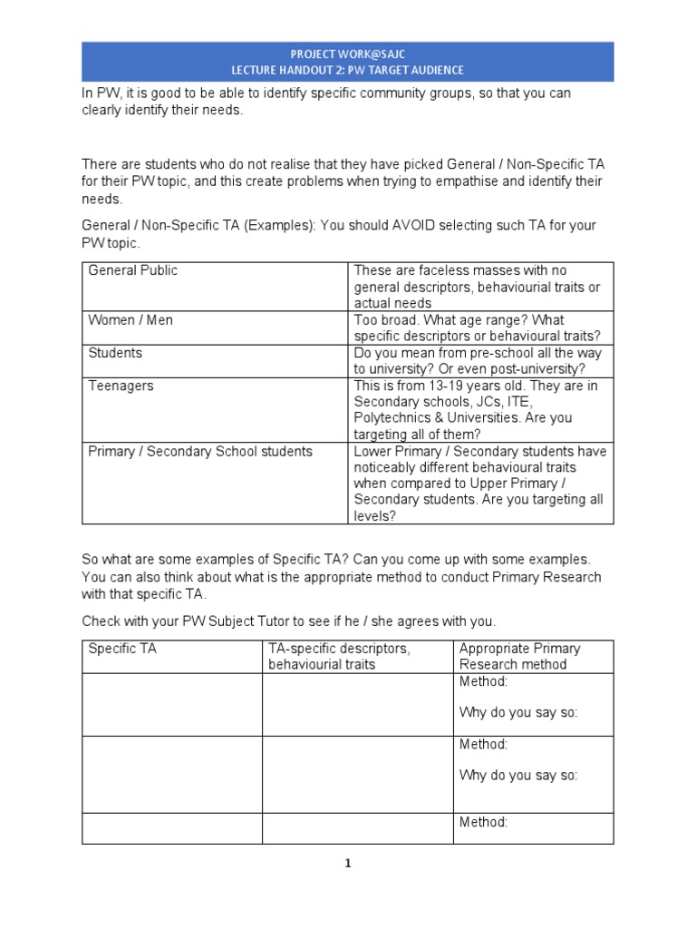 Handout 2 - PW Target Audience | PDF
