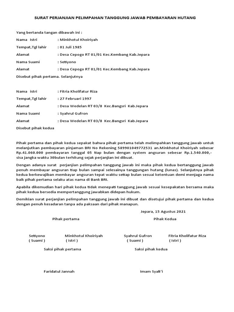 Surat Perjanjian Pelimpahan Tanggung Jawab | PDF