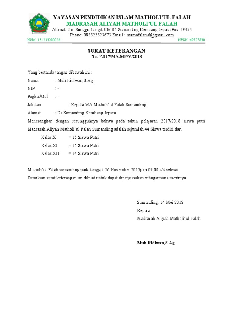 Surat Keterangan PKH Di Enggo TRS | PDF