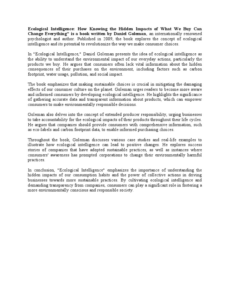 Understanding Ecological Intelligence | PDF | Wellness | Science ...