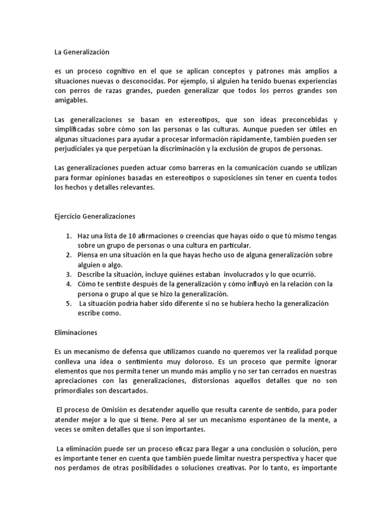 La Generalización y Eliminaciones Ejercicio | PDF
