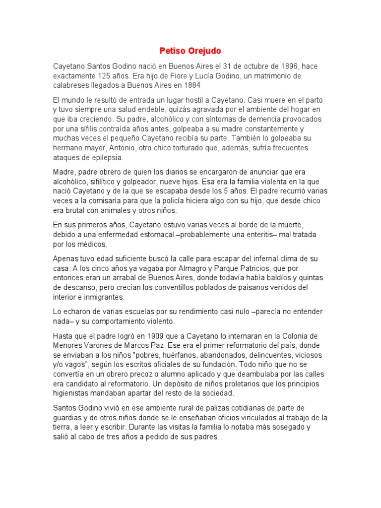 Analisis sobre el Petiso orejudo | PDF