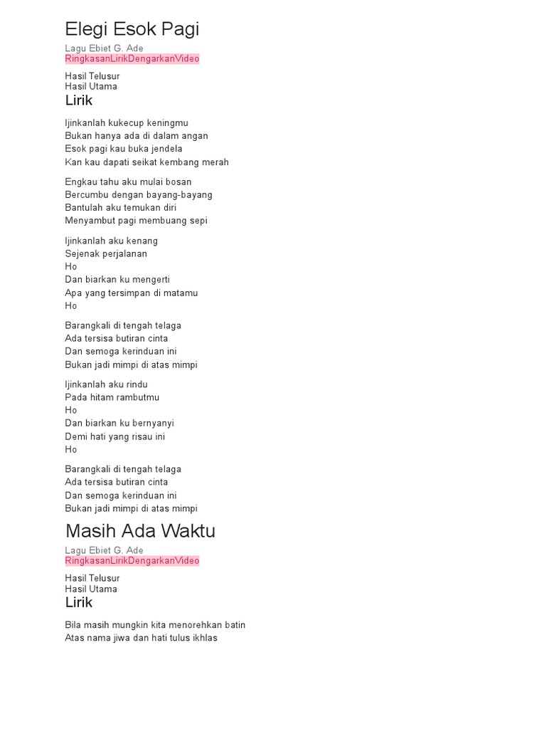 Lirik Lagu Ebiet G. Ade Lengkap | PDF | Seni & Disiplin Bahasa | Seni
