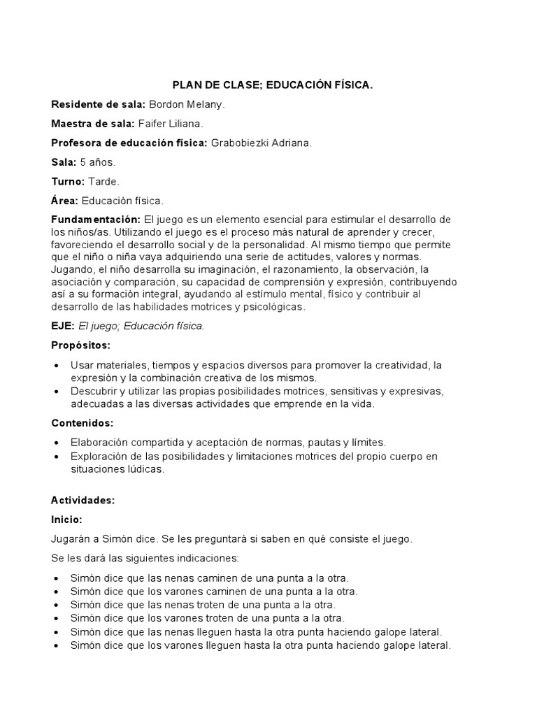Plan de Clase Educacion Fisica | Descargar gratis PDF | Educación Física | Aprendizaje