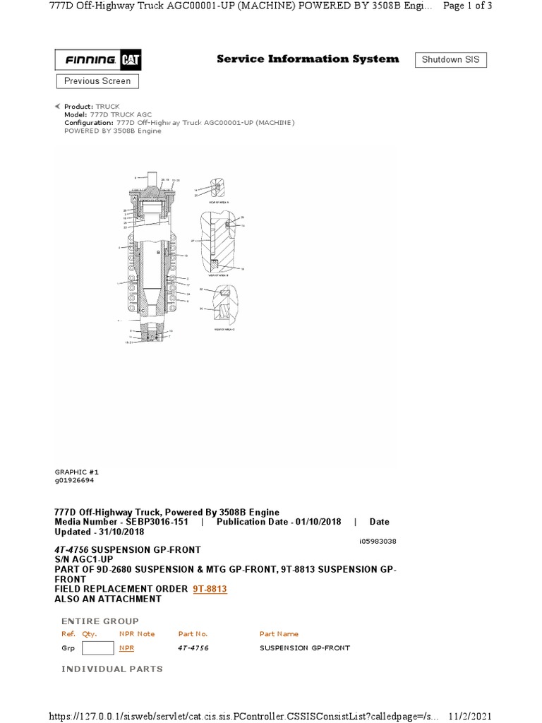 Cat 777d Agc 4t-4756 Front Part List | PDF