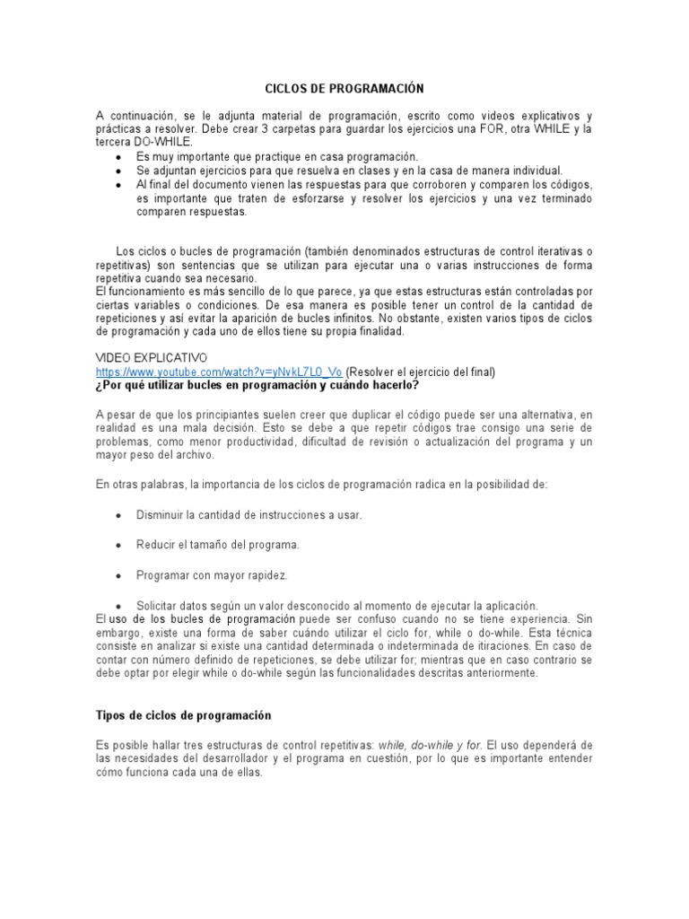 Ciclos de Programación - RESPUESTAS | PDF