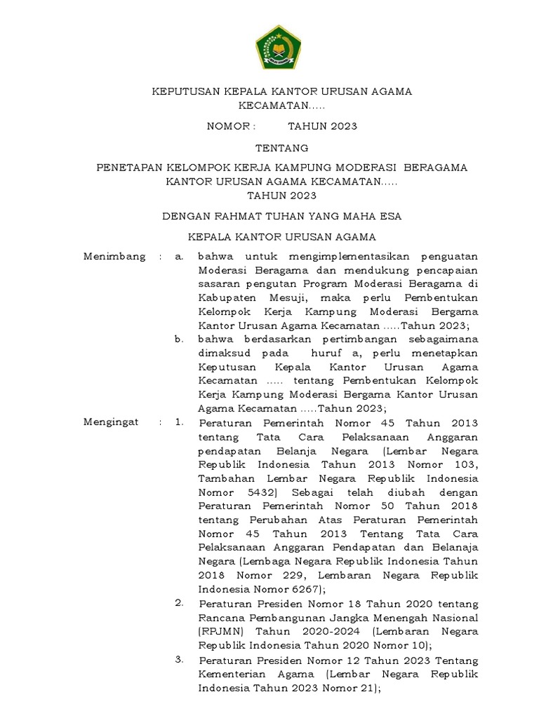 SK Tim Pokja Kecamatan | PDF