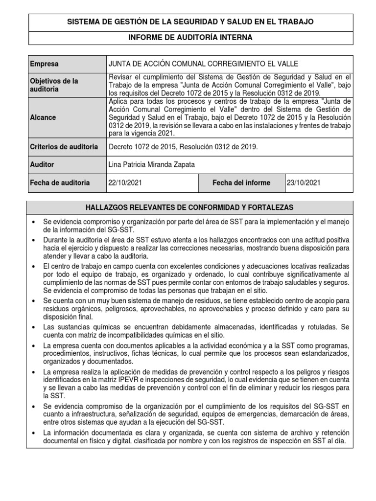 Informe de Auditoria Interna JAC El Valle | PDF | Auditoría | Business