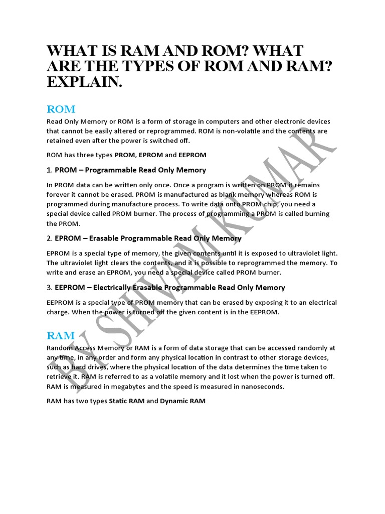 RAM & ROM & Its Types | PDF