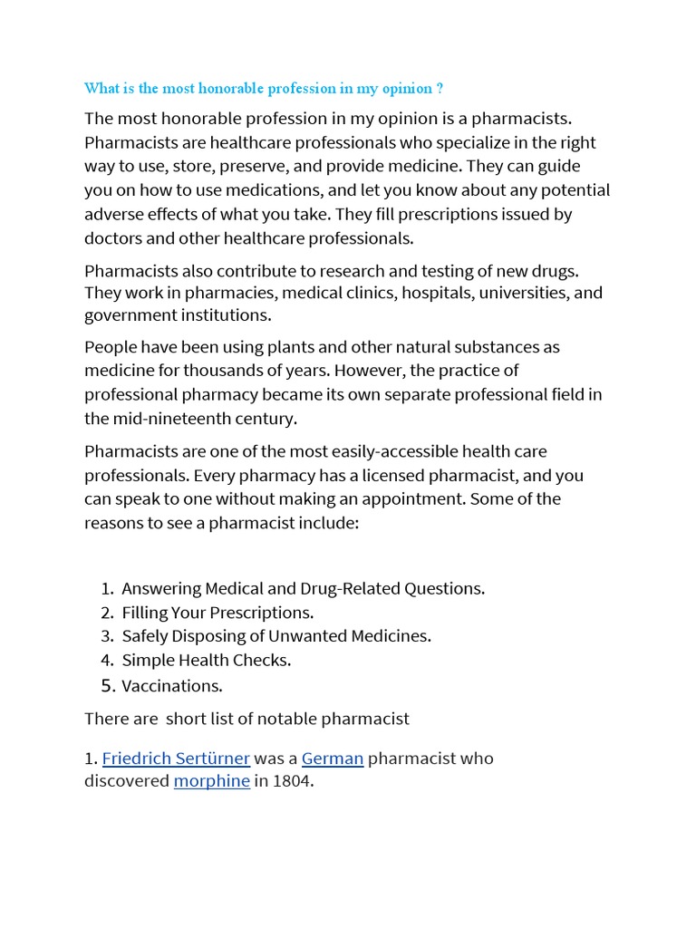 What Is The Most Honorable Profession in My Opinion | PDF | Self ...