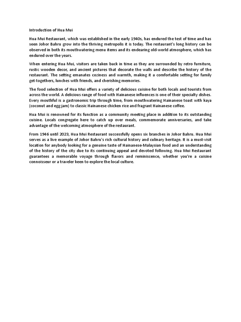 Introduction of Hua Mui | PDF