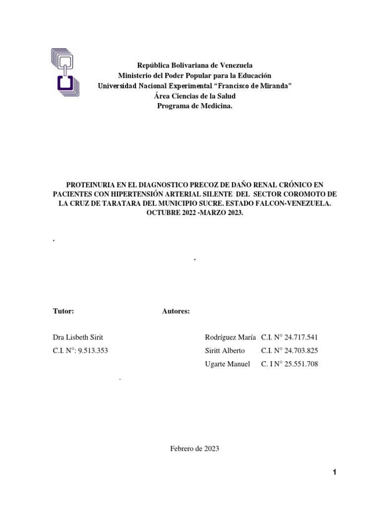 Teg Proteinuria en El Diagnostico Precoz de Daño Renal Crónico L | PDF