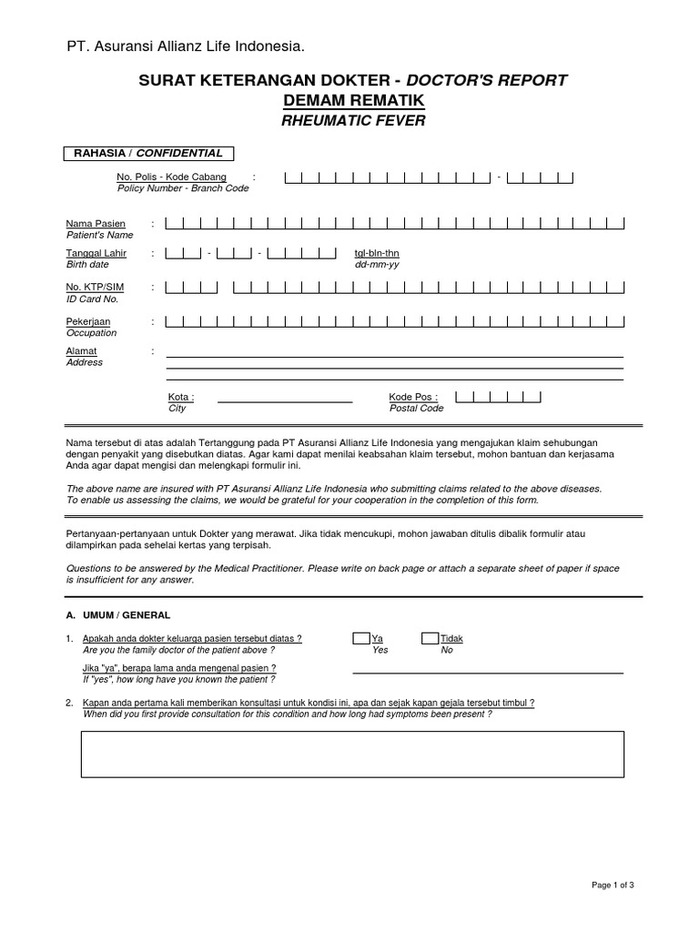 Surat Keterangan Dokter Demam Rematik | PDF