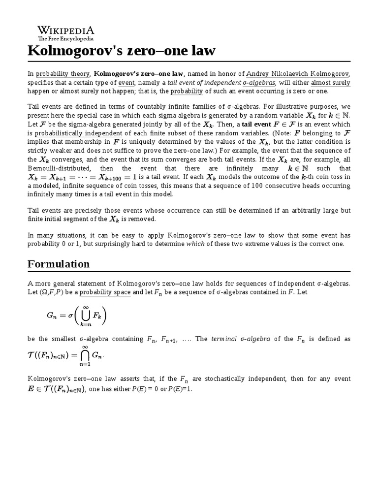 Kolmogorov's Zero-One Law | PDF