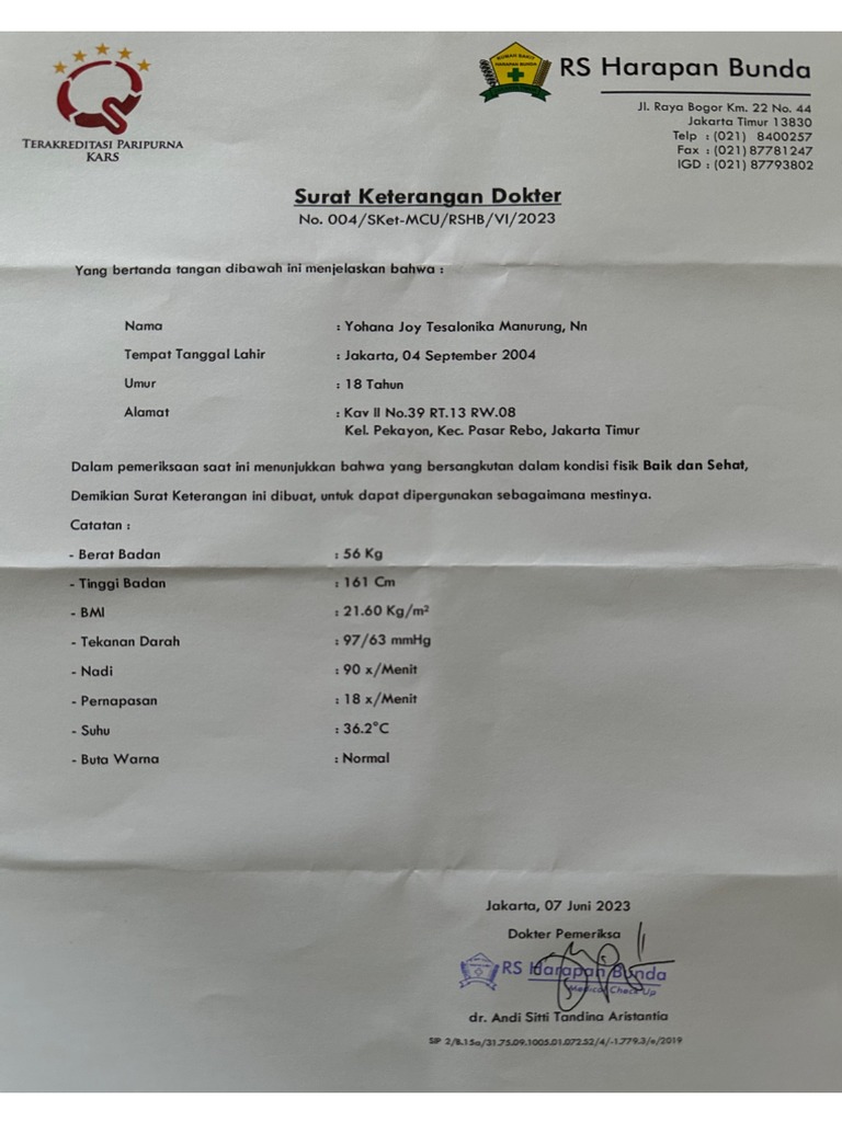 Surat Keterangan Sehat + Buta Warna | PDF