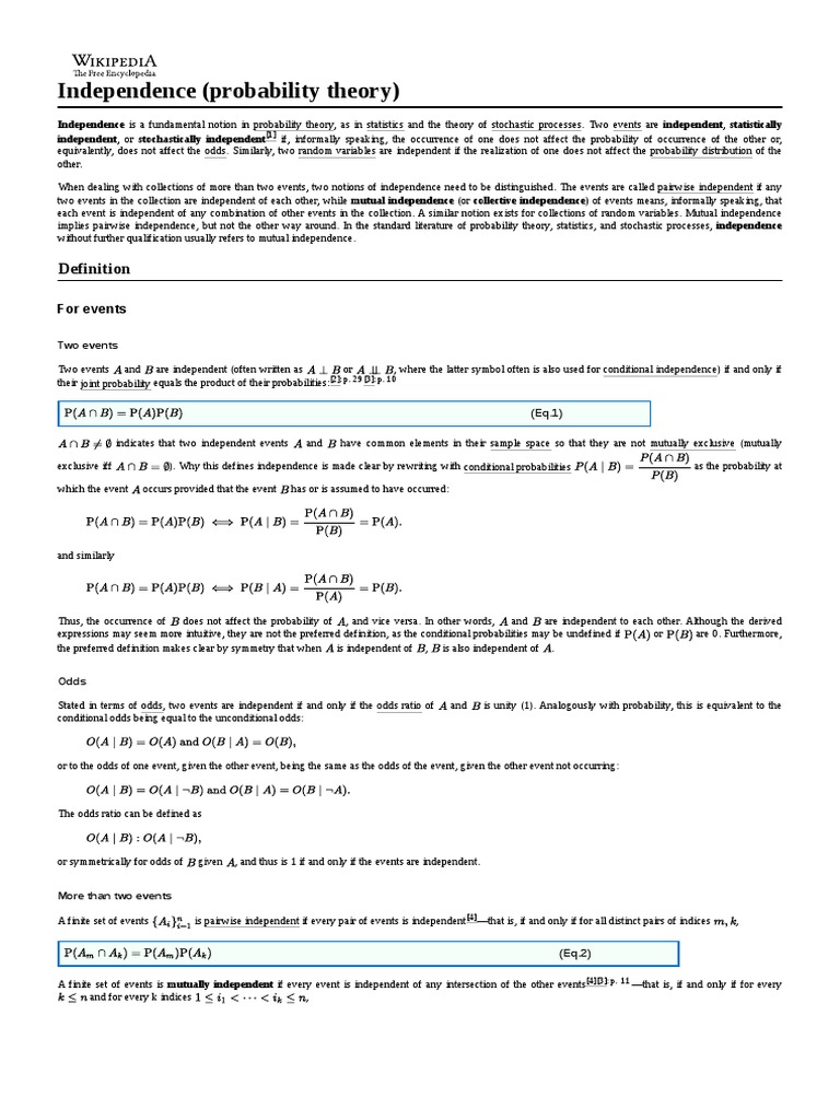 Independence (Probability Theory) | PDF | Random Variable | Statistical ...