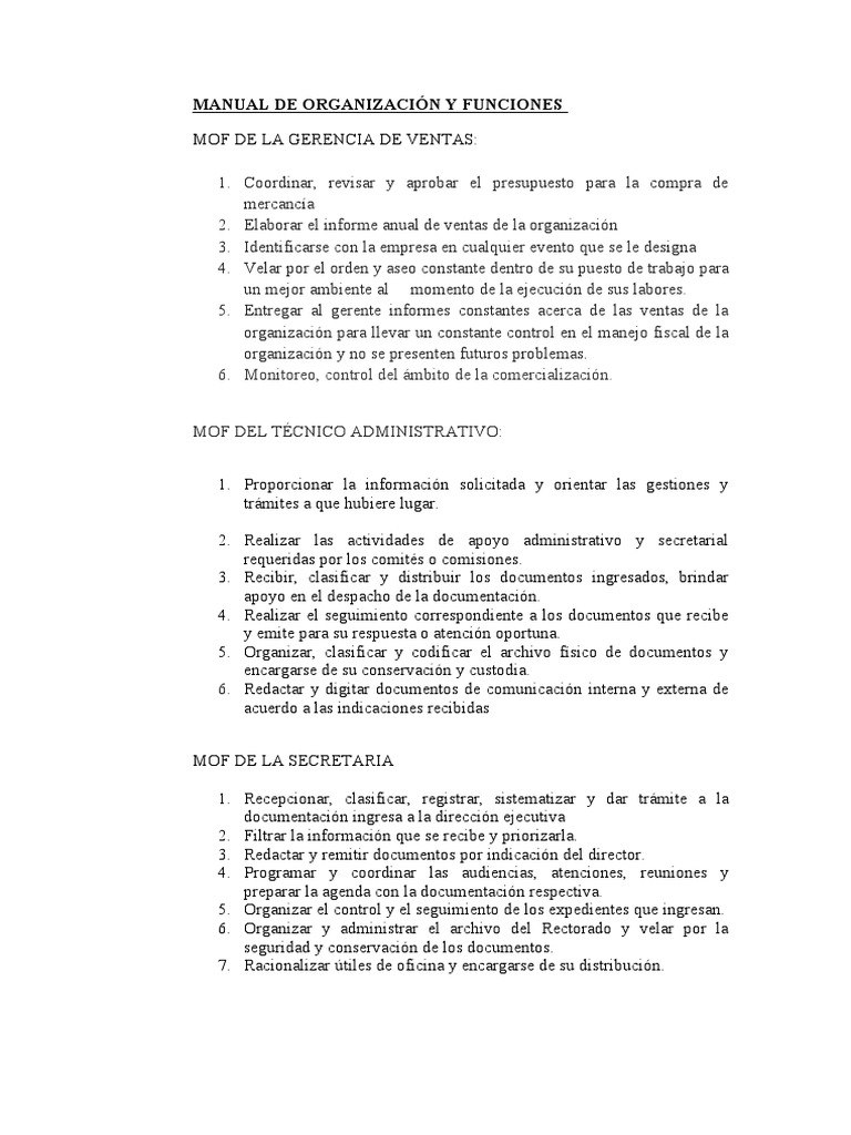 Manual de Organización y Funciones | PDF | Presupuesto