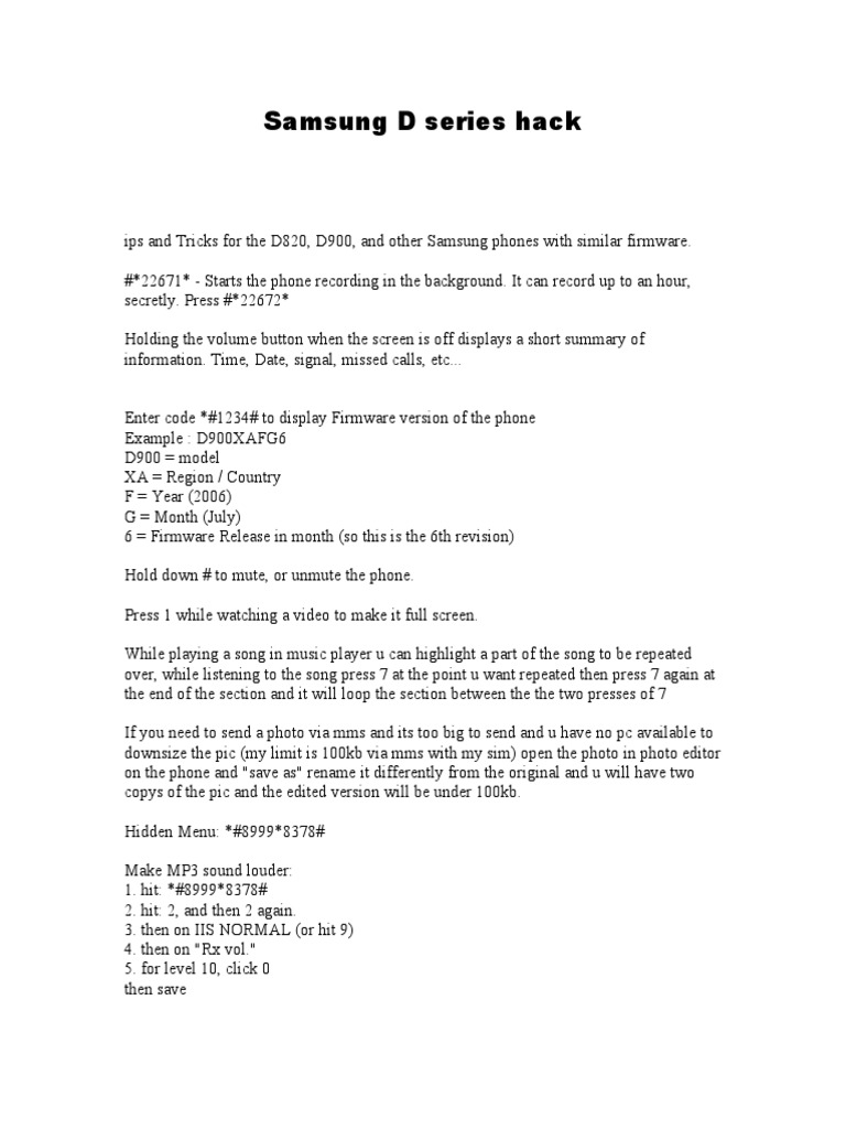 Samsung D Series Hack | PDF