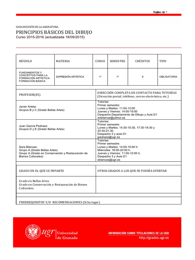 Principios Basicos Del Dibujo 2015 16 Bbaa2 | PDF | Evaluación ...