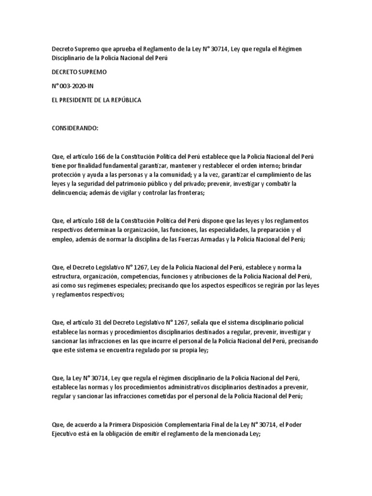 Decreto Supremo 03-2020 Reglamento de La Ley 30714 | PDF
