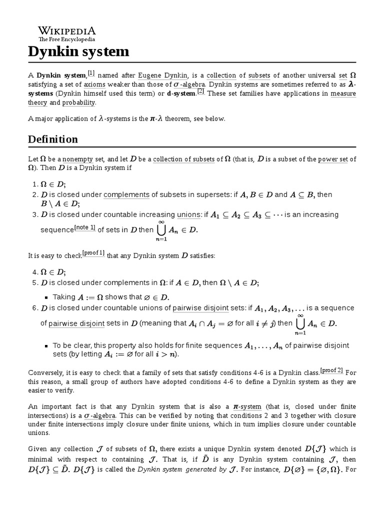 Dynkin System | PDF | Probability Distribution | Random Variable