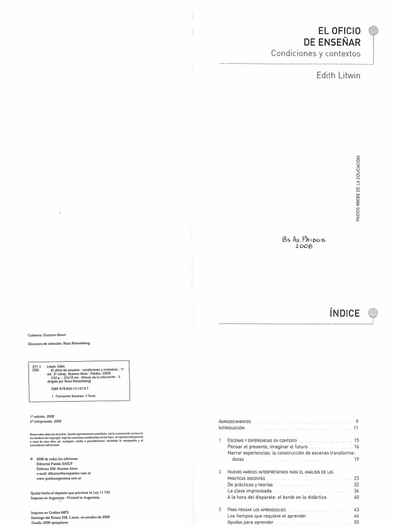 13 - Litwin, E. - El Oficio de Enseñar - Caps. 5 y 8 | PDF