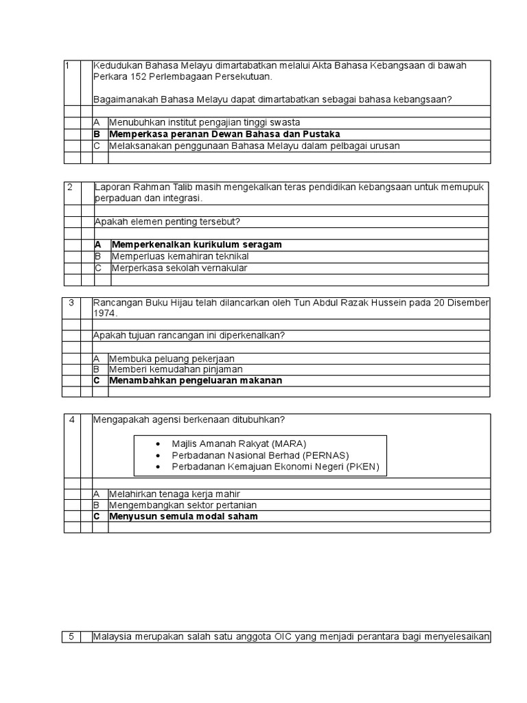 Soalan Kuiz Sejarah ( Bab 6-10) T5 | PDF