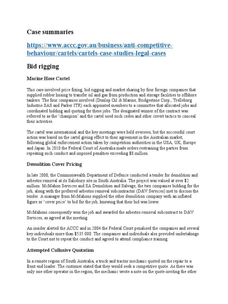 Case Summaries | PDF | Price Fixing | Cartel