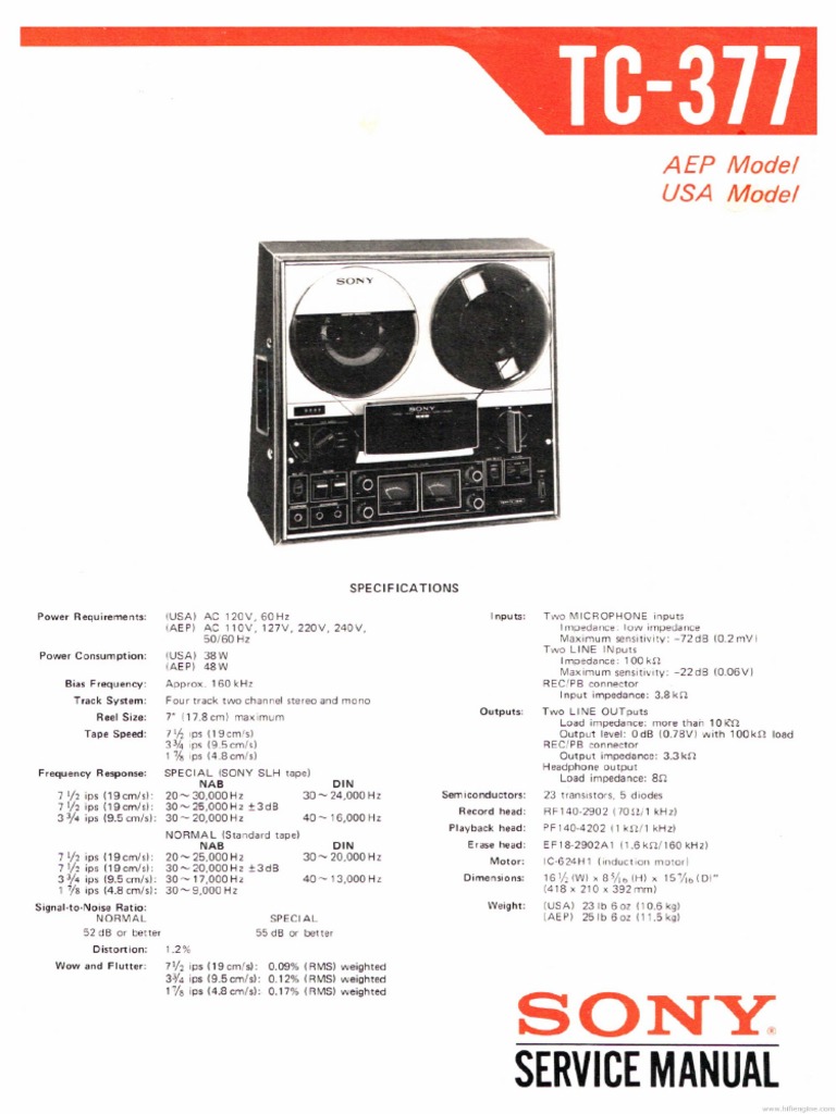 Sony TC-377 Service Manual | PDF